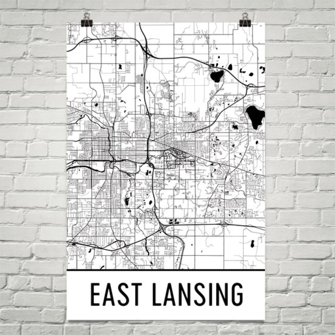 East Lansing Street Map Art Print: Michigan Cityscape Poster - Etsy