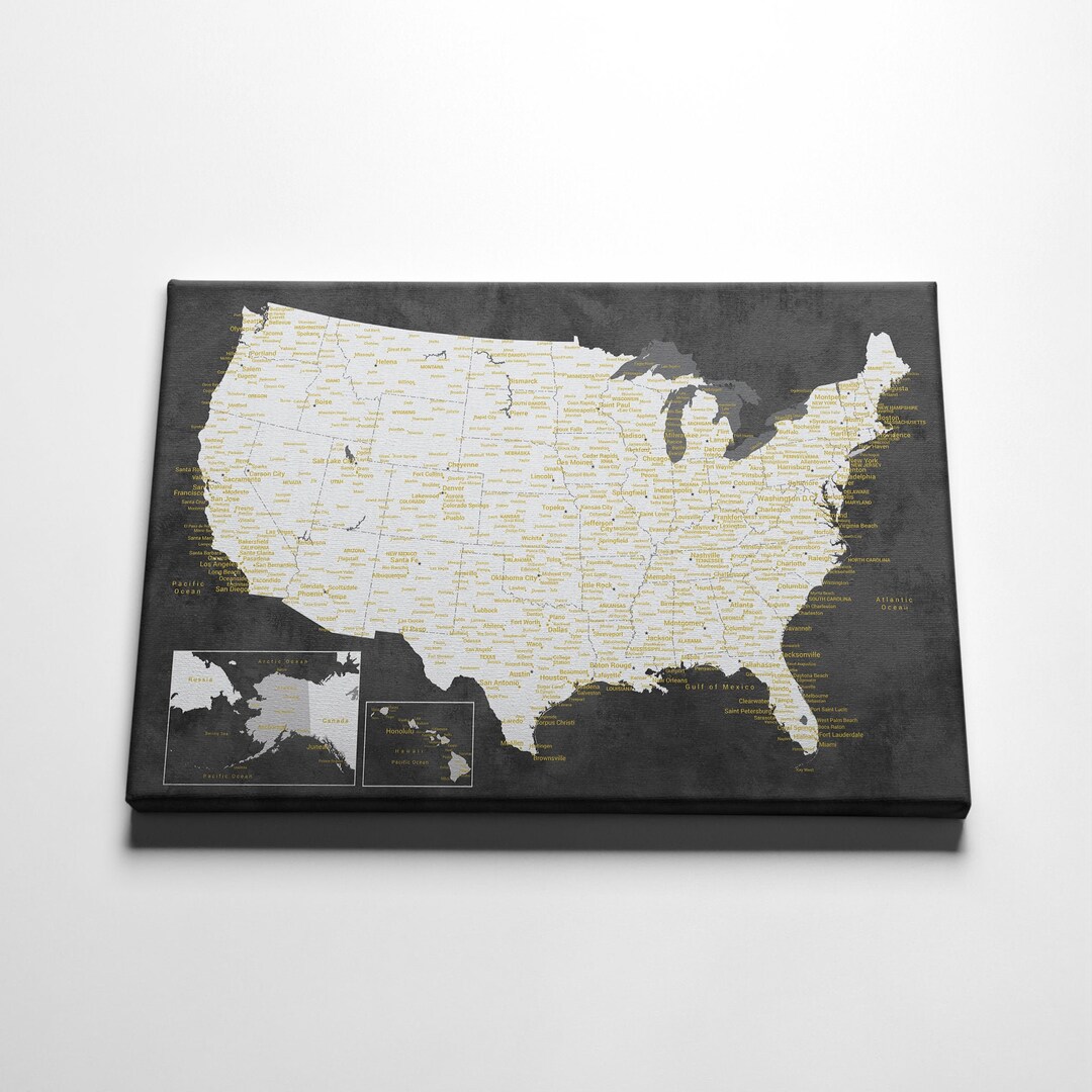 Personalized Push Pin US Travel Map, Grungy Grey Anniversary Gift - Etsy