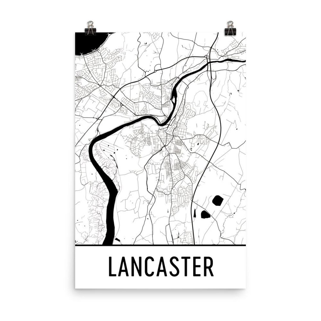 Lancaster Map Art Print, Lancaster England Art Poster, Lancaster Wall ...