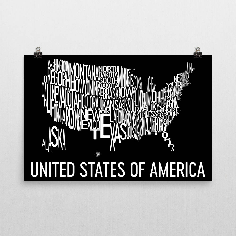 USA Map Typography Art Print United States Map Wall Art US | Etsy