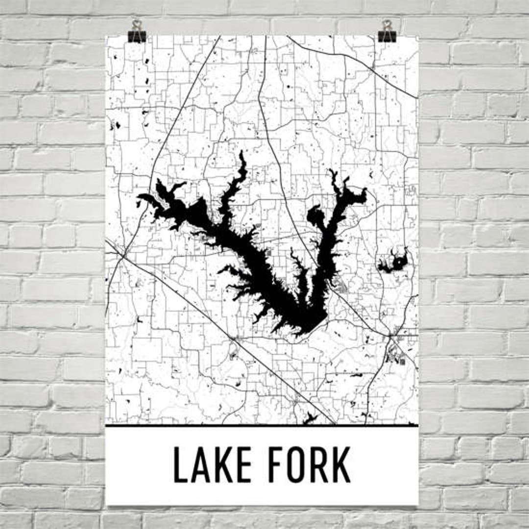 Lake Fork Texas Map Art Print, Texas Decor - Etsy