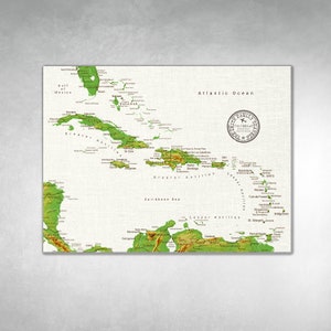 Caribbean Push Pin Map, Caribbean Island Map, Map of Caribean, Cruise ...