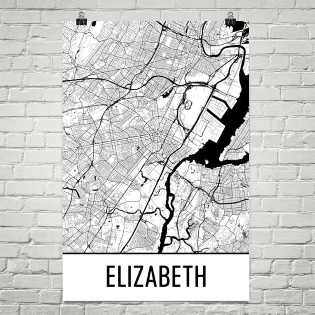 Elizabeth NJ Map Art Print, City Street Poster - Etsy