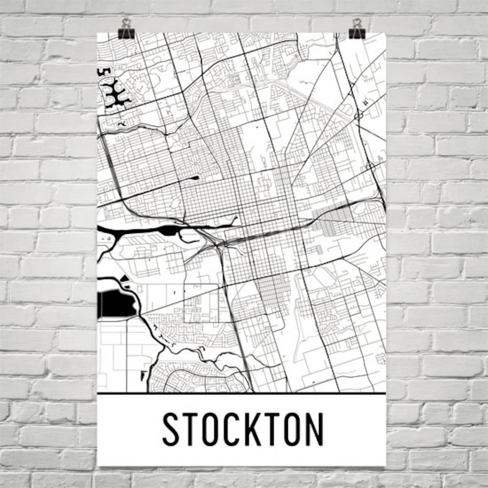 Stockton Map Stockton Art Stockton Print Stockton CA | Etsy