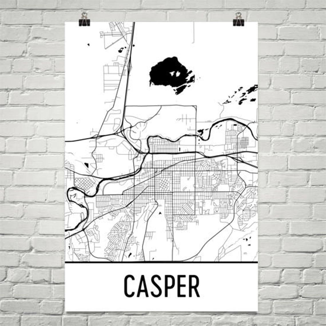 Casper Map Casper WY Art Casper Print Casper Wyoming - Etsy