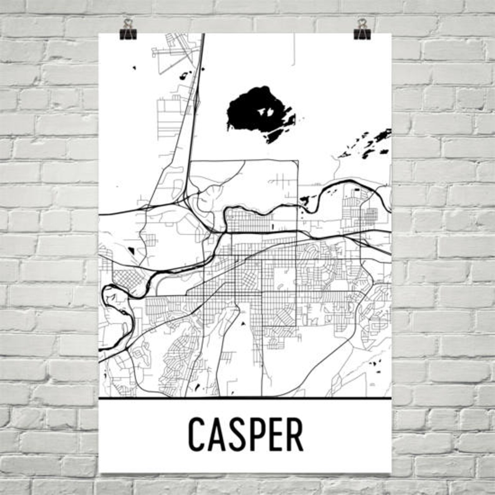 Casper Map Casper WY Art Casper Print Casper Wyoming - Etsy