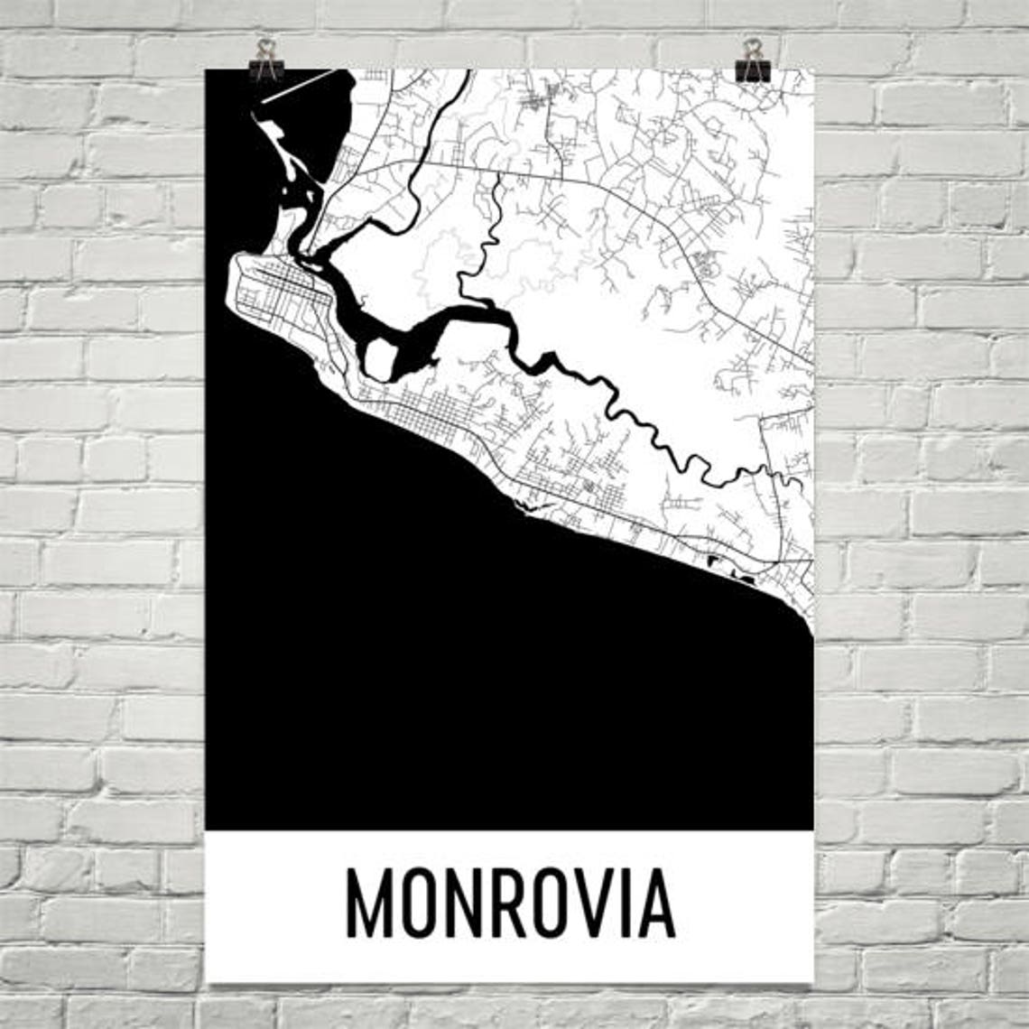 Monrovia Map Monrovia Art Monrovia Print Monrovia Liberia | Etsy