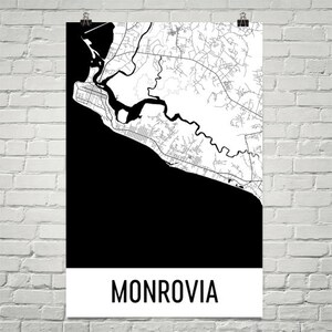 Monrovia Map, Monrovia Art, Monrovia Print, Monrovia Liberia Poster ...