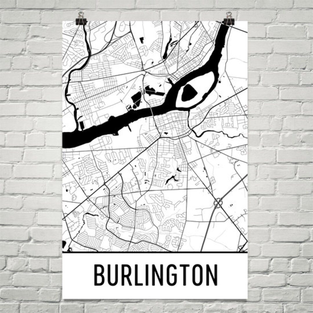 Burlington Map Art Print, Burlington NJ Art Poster, Burlington Wall Art ...