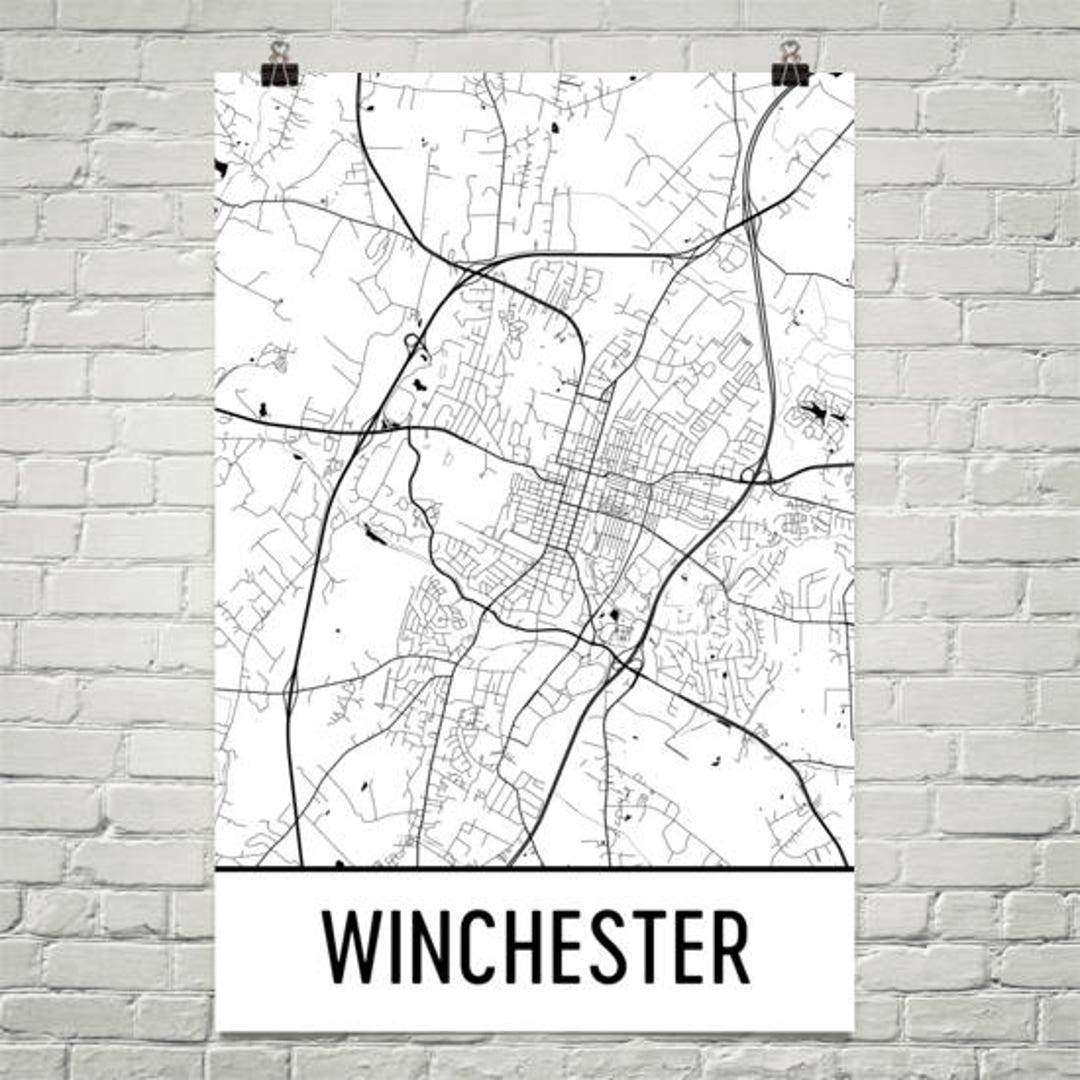Winchester Map, Winchester Art, Winchester Print, Winchester VA Poster ...