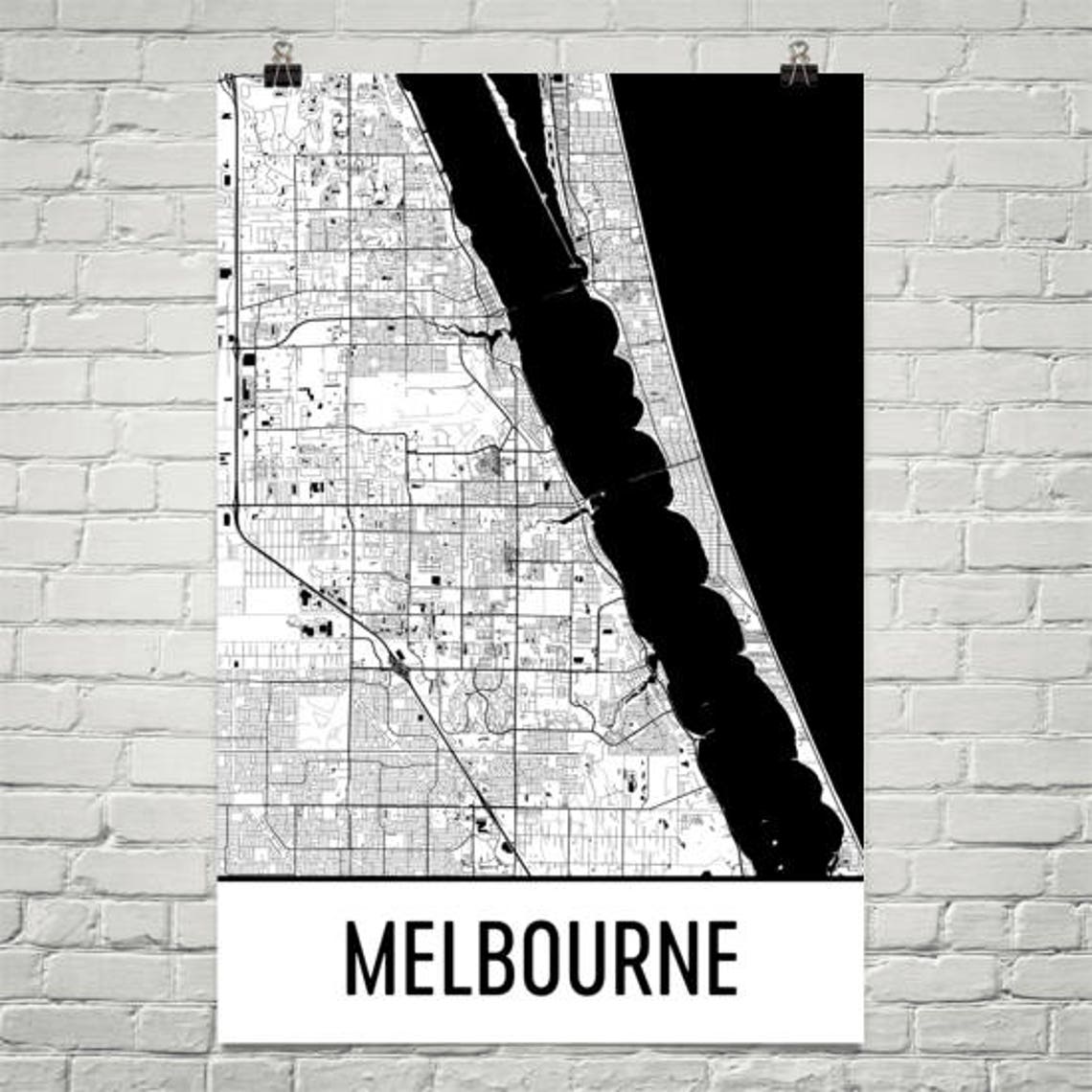 Melbourne Map Melbourne Art Melbourne Print Melbourne FL | Etsy