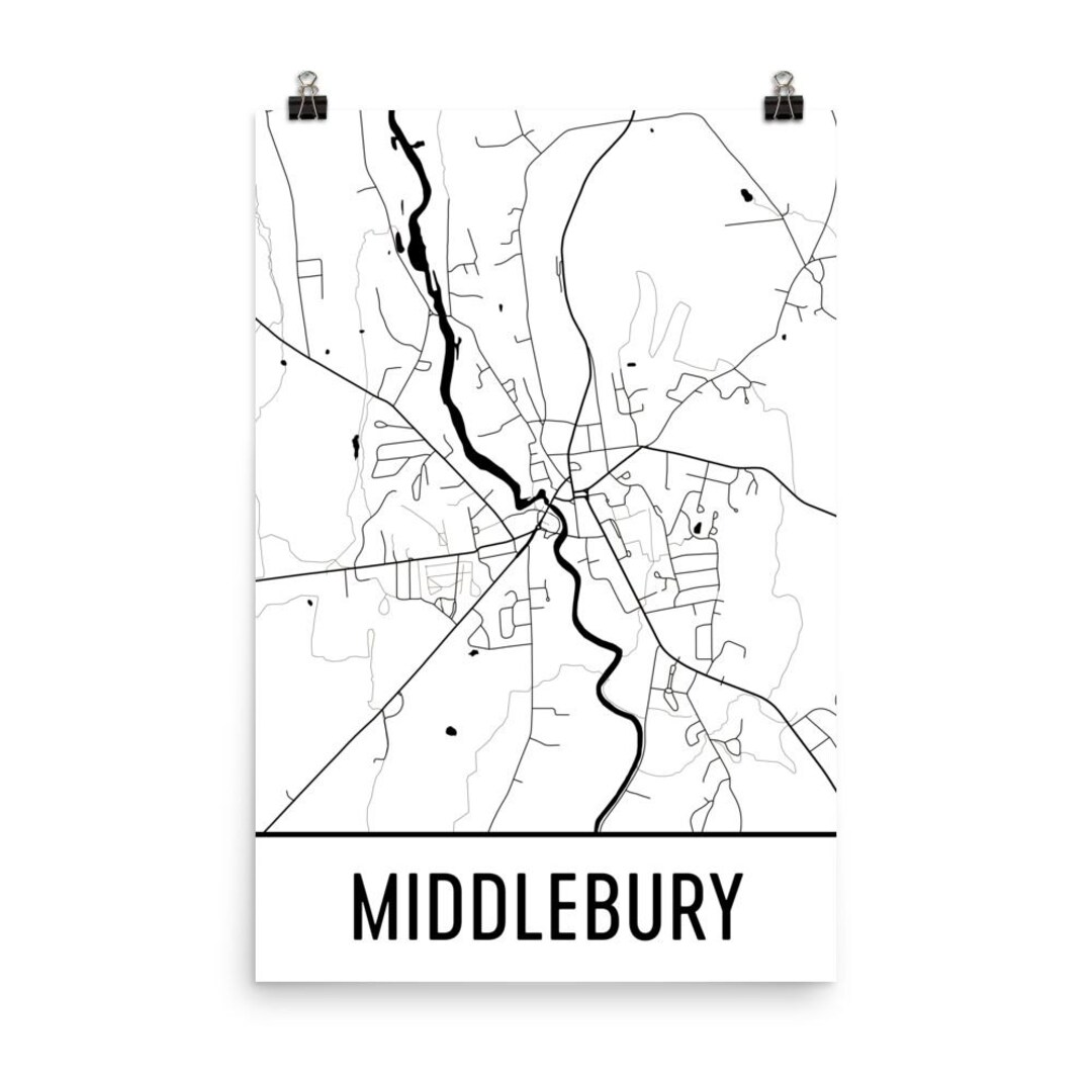 Middlebury Map, Middlebury Art, Middlebury Print, Middlebury VT Poster ...