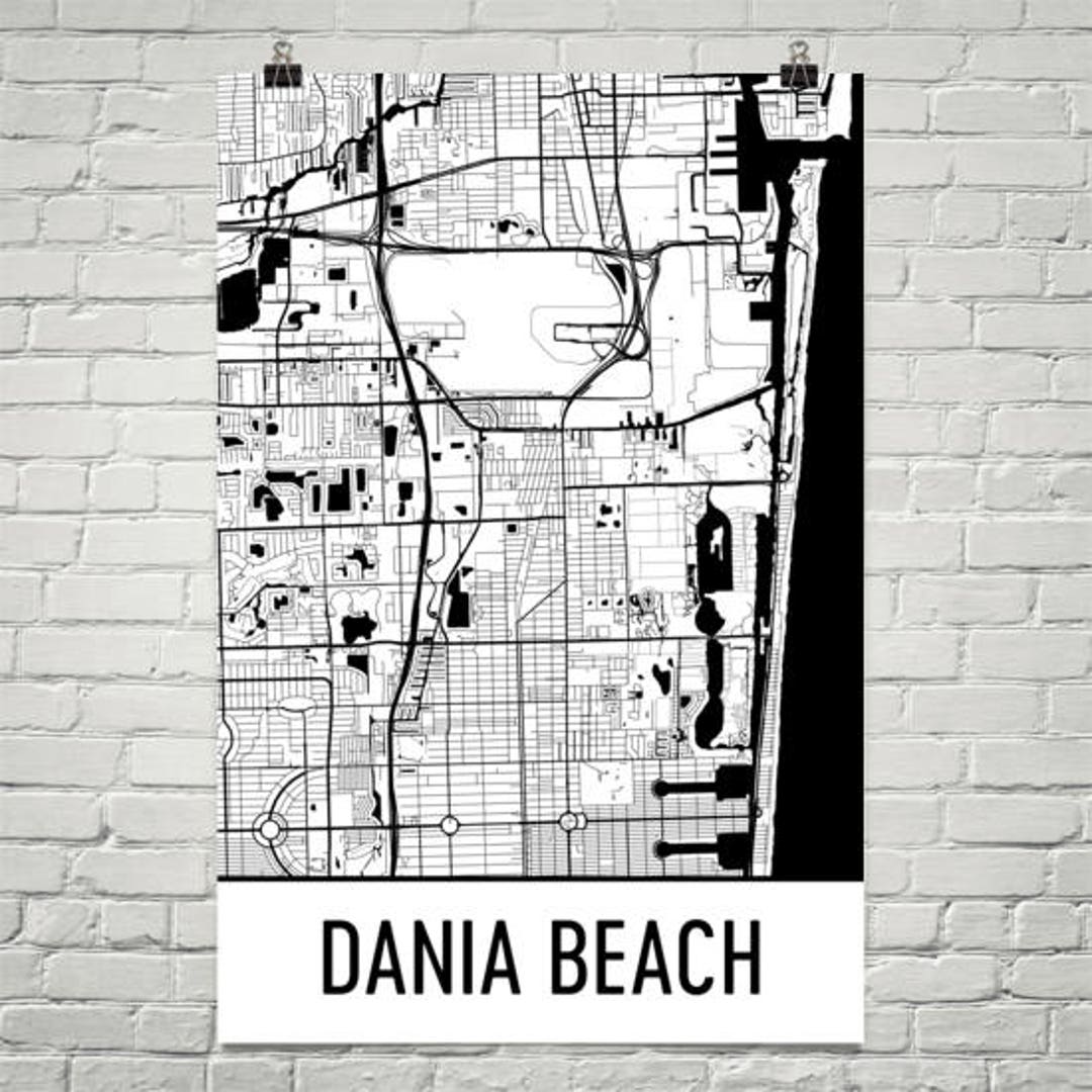 Dania Beach Florida Map Art Print, City Street Map - Etsy