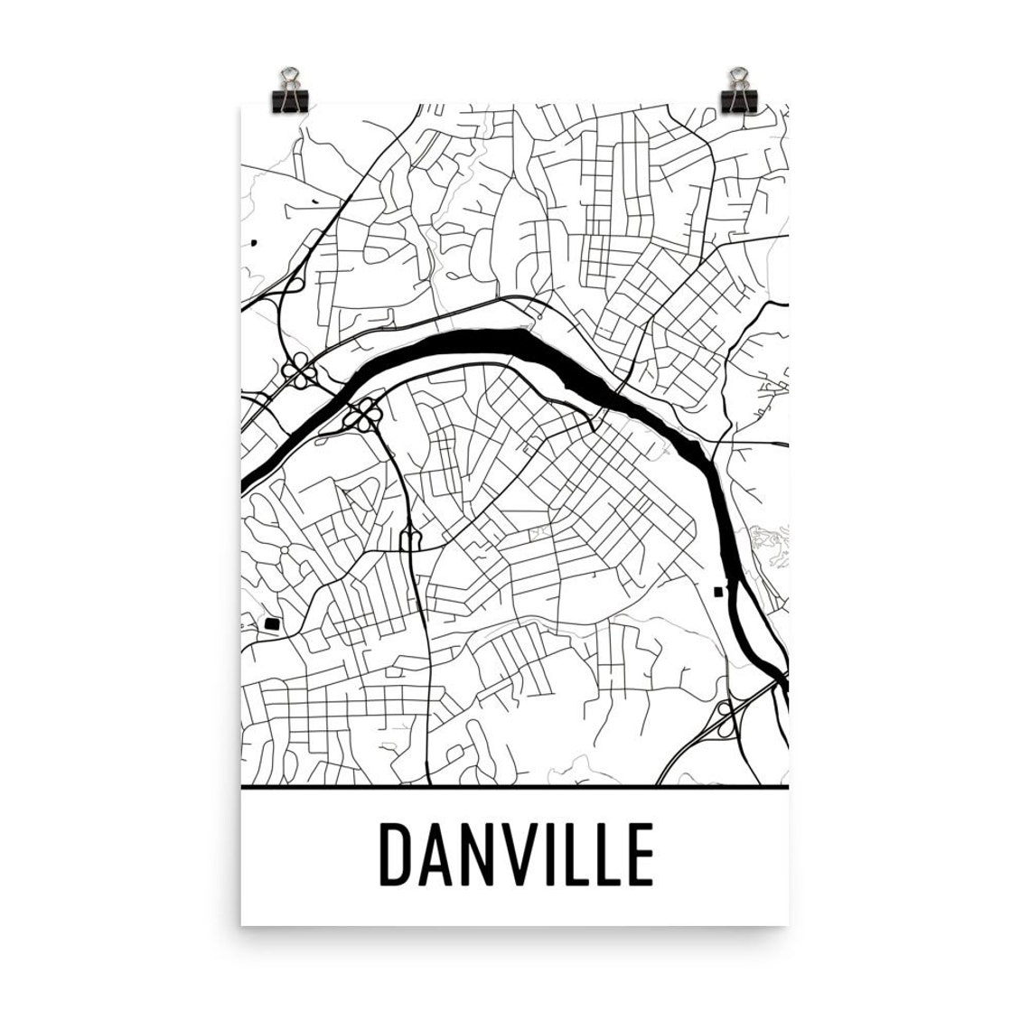 Danville Map Danville Art Danville Print Danville VA | Etsy