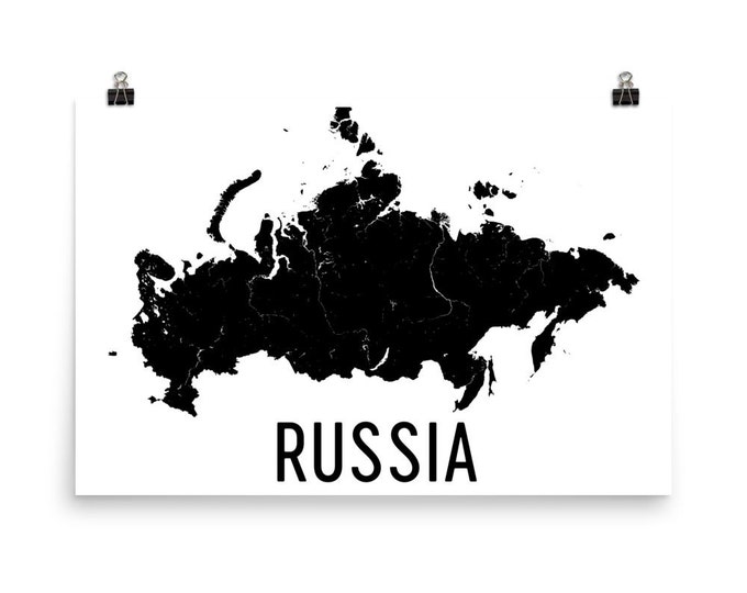 Russia Map Art Poster, Black and White Wall Art Print of Russia, Gift ...