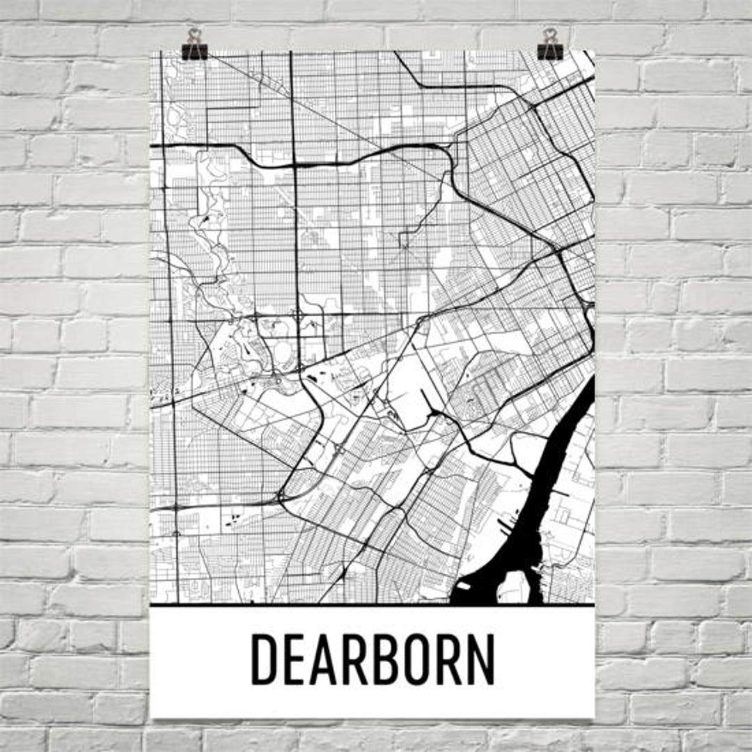 Dearborn Map, Dearborn Art, Dearborn Print, Dearborn MI Poster ...