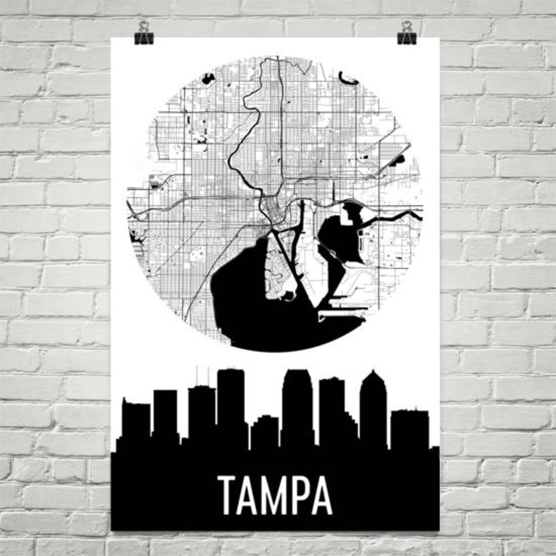 Tampa Skyline Tampa Map Tampa Bay Skyline Art Tampa Canvas - Etsy