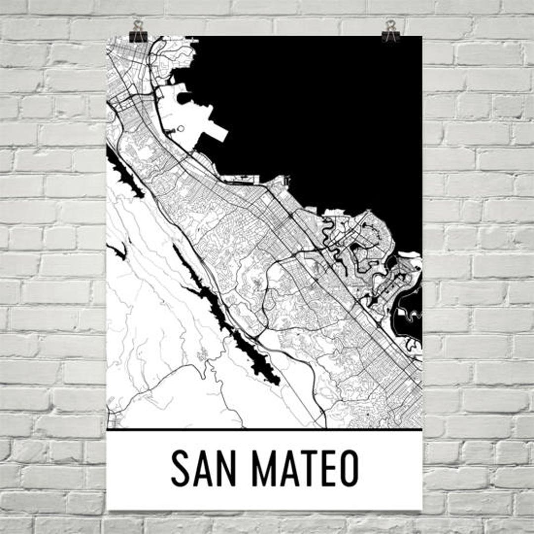 San Mateo CA Map Art Print: Modern City Street Poster - Etsy