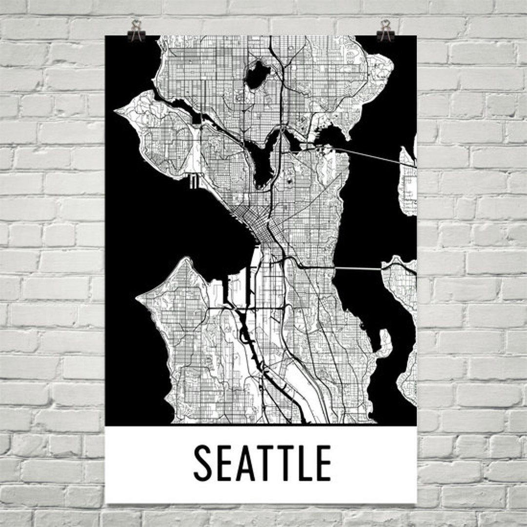 Seattle Map, Seattle Art, Seattle Print, Seattle WA Art Poster, Seattle ...