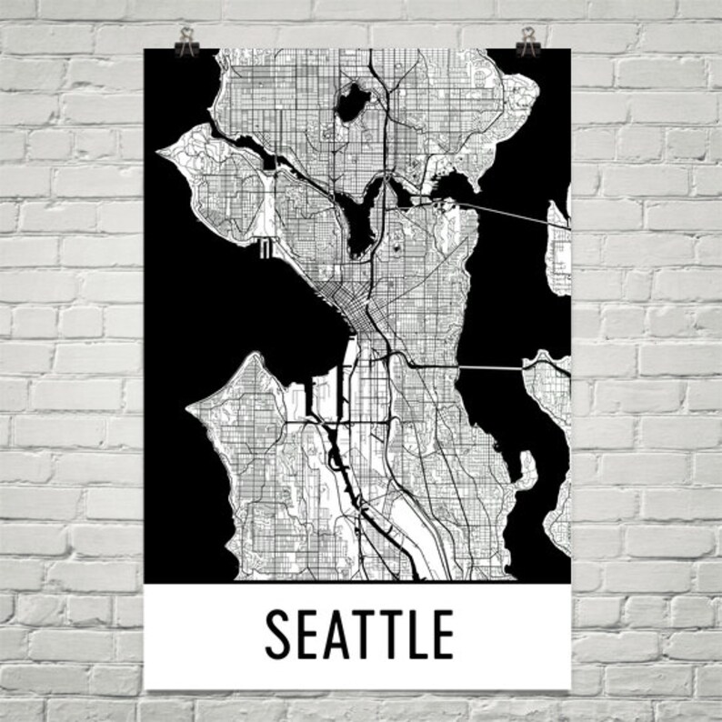 Seattle Map Seattle Art Seattle Print Seattle WA Art | Etsy