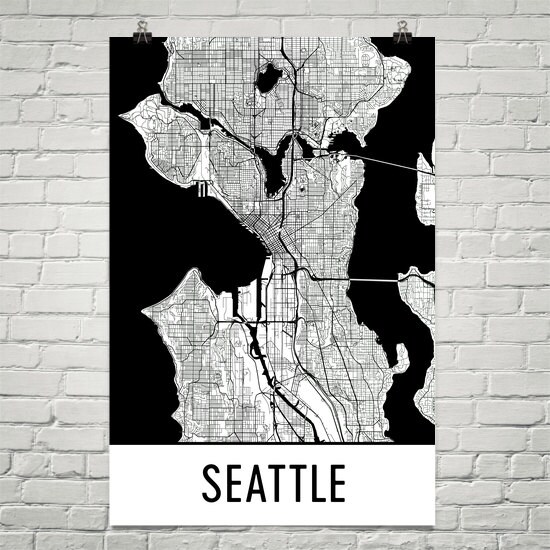 Seattle Map Seattle Art Seattle Print Seattle WA Art | Etsy