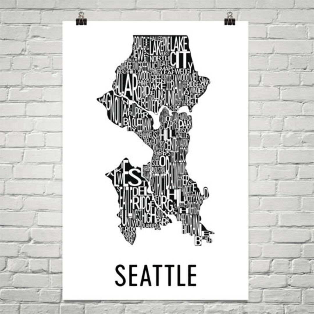 Seattle Typography Neighborhood Map Art City Print Seattle - Etsy
