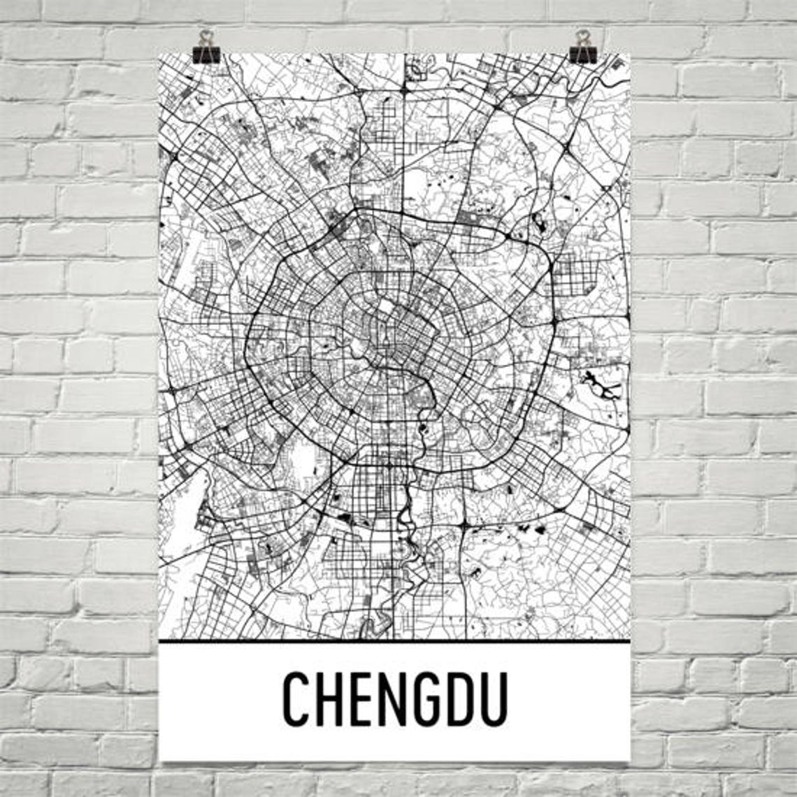 Chengdu Map Chengdu Art Chengdu Print Chengdu China Poster - Etsy