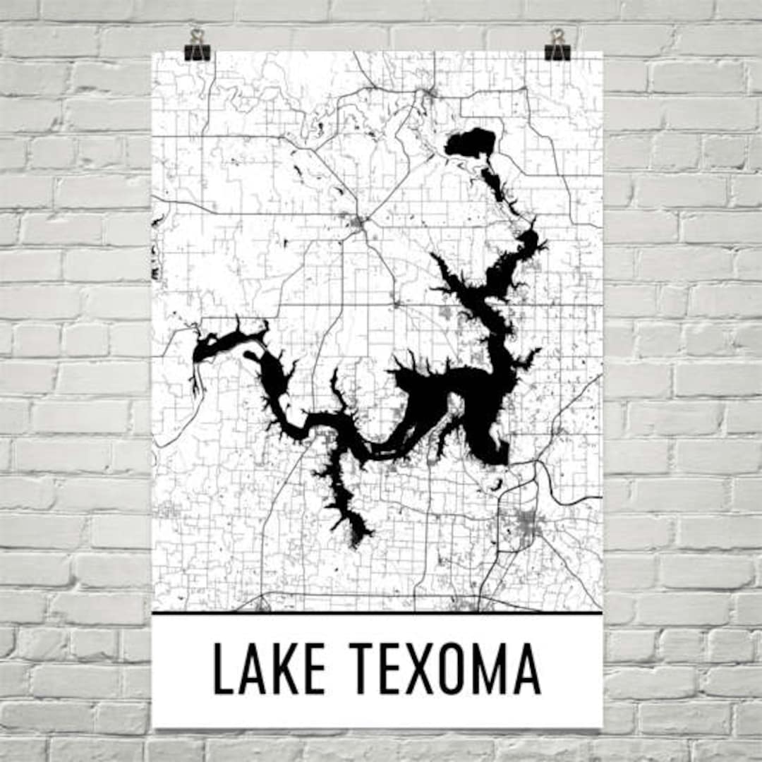 Lake Texoma Map Art Print: Texas Oklahoma Lake House Decor - Etsy