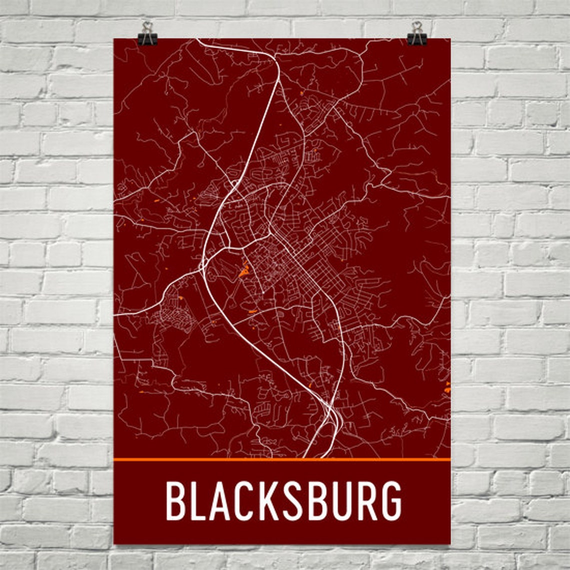 Blacksburg Map Blacksburg VA Art Blacksburg Print | Etsy