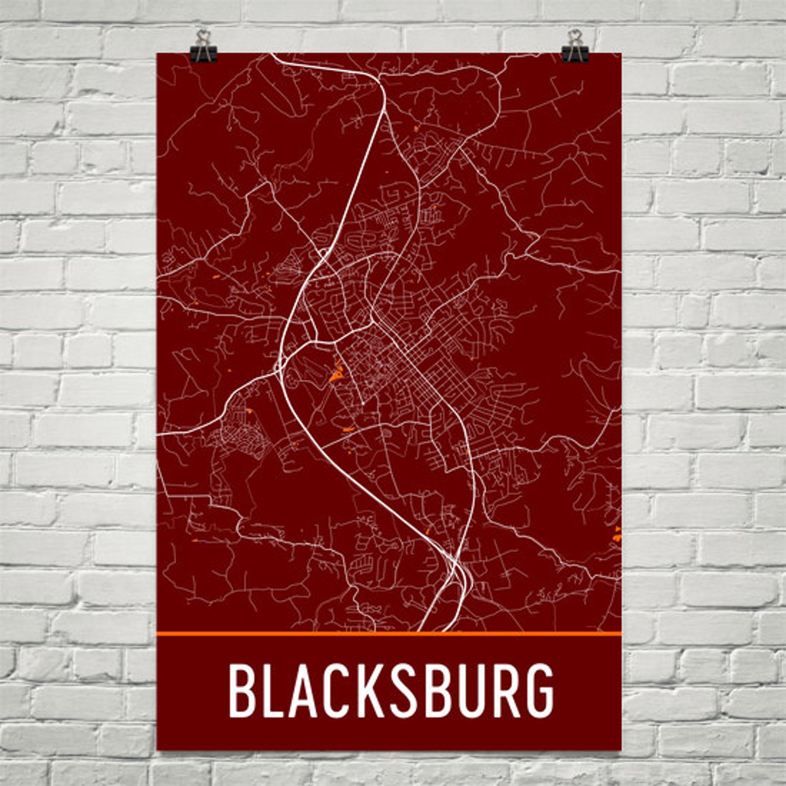 Blacksburg Map Blacksburg VA Art Blacksburg Print | Etsy