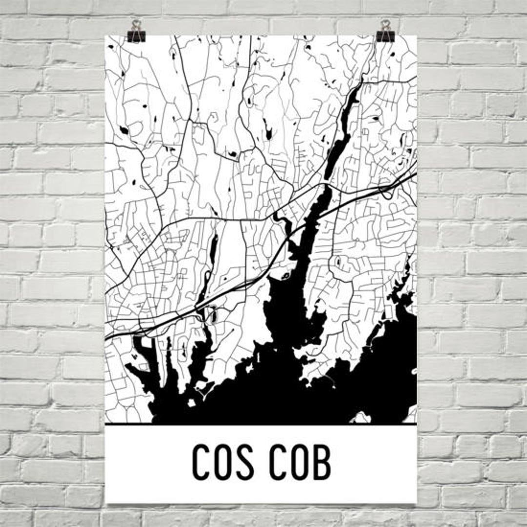 Cos Cob Map, Cos Cob Art, Cos Cob Print, Cos Cob CT Poster, Cos Cob ...