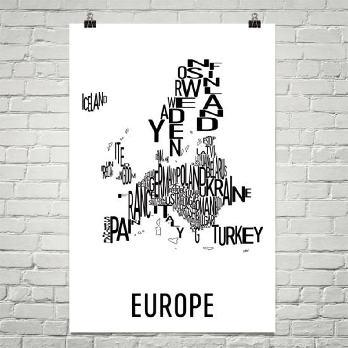 Europe Typography Map Art Print Europe Wall Art Europe Art | Etsy