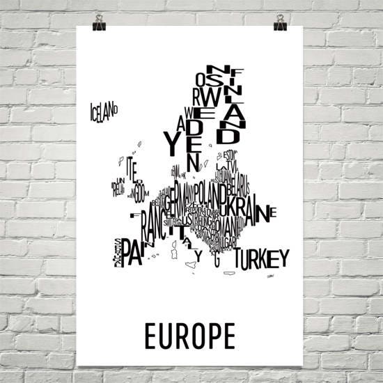 Europe Typography Map Art Print Europe Wall Art Europe Art | Etsy