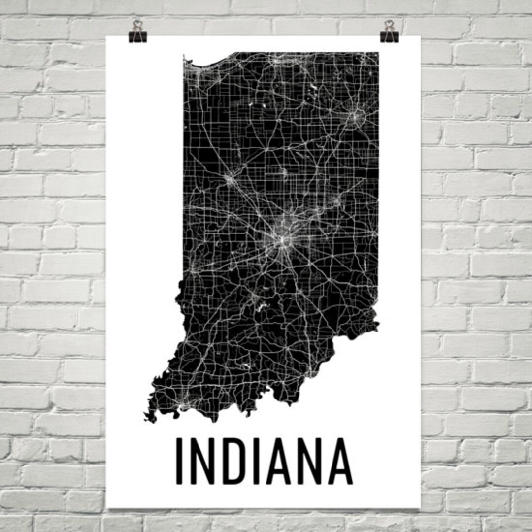 Indiana Street Map Art Print: Modern Home Decor - Etsy