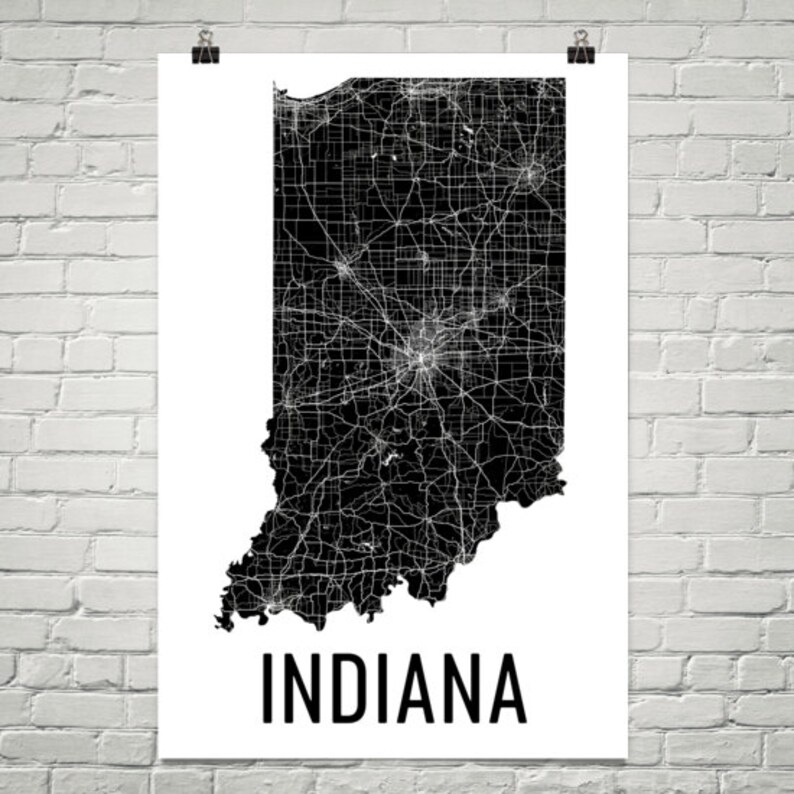 Indiana Map Indiana Wall Art Indiana Print Indiana Art | Etsy