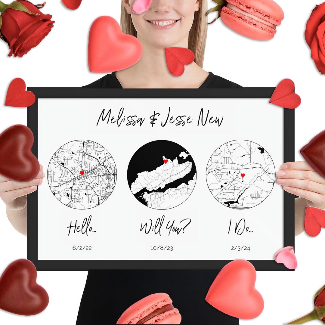 Personalized Valentine's Day Map Art: Romantic Couples Gift - Etsy