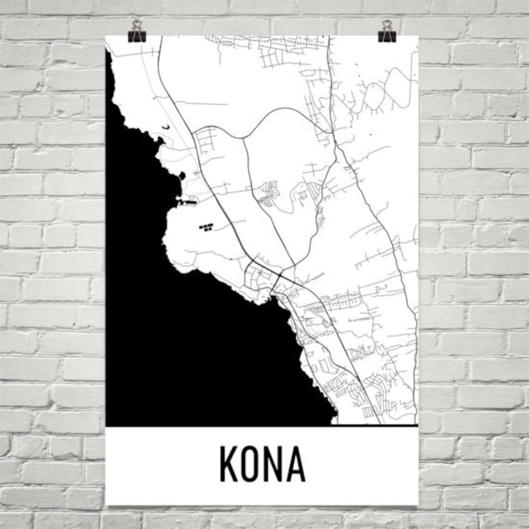 Kona Map, Kona Art, Kona Print, Kialua-kona Hawaii Poster, Kona Wall ...