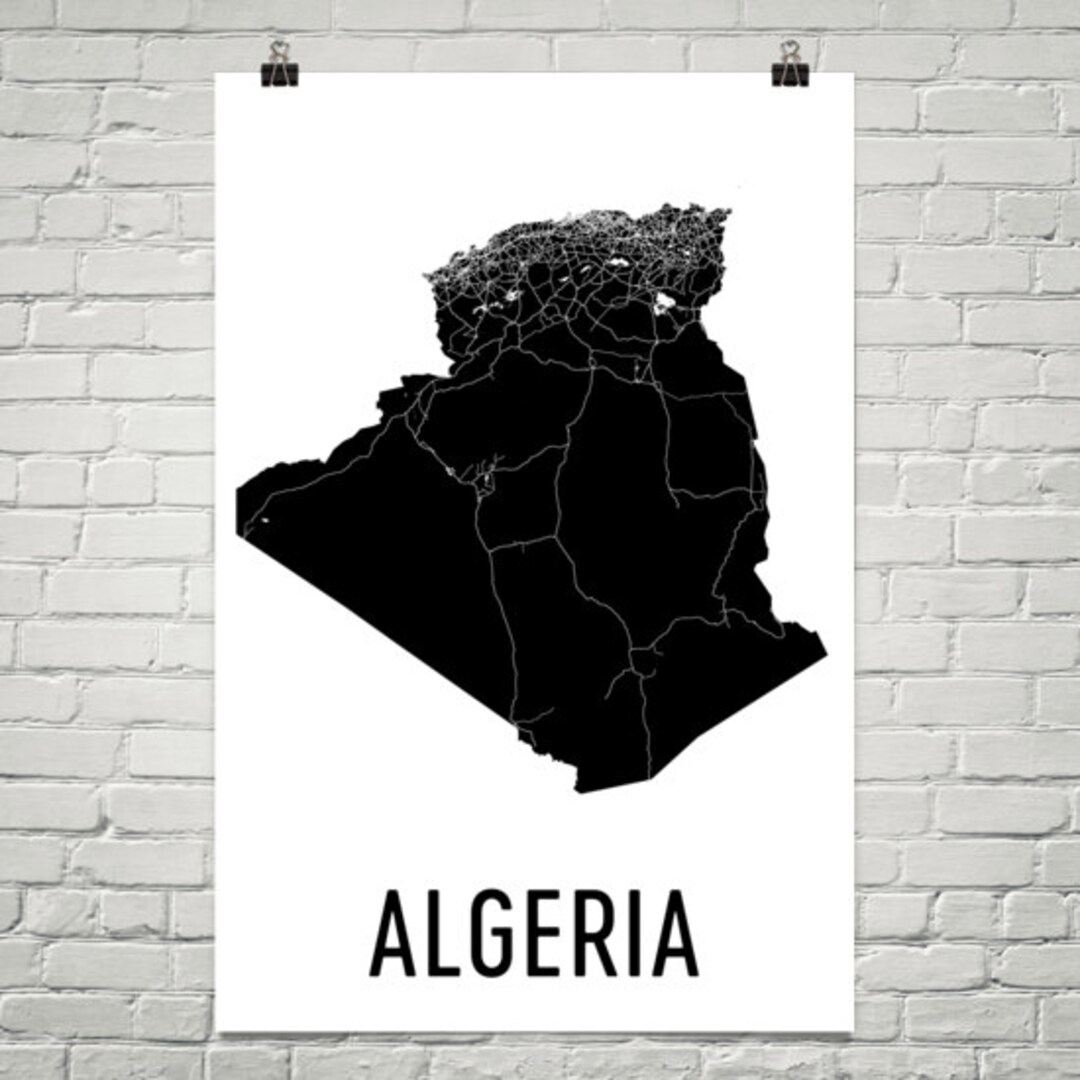 Algeria Map, Map of Algeria, Algerian Art, Algeria Poster, Algeria Wall ...