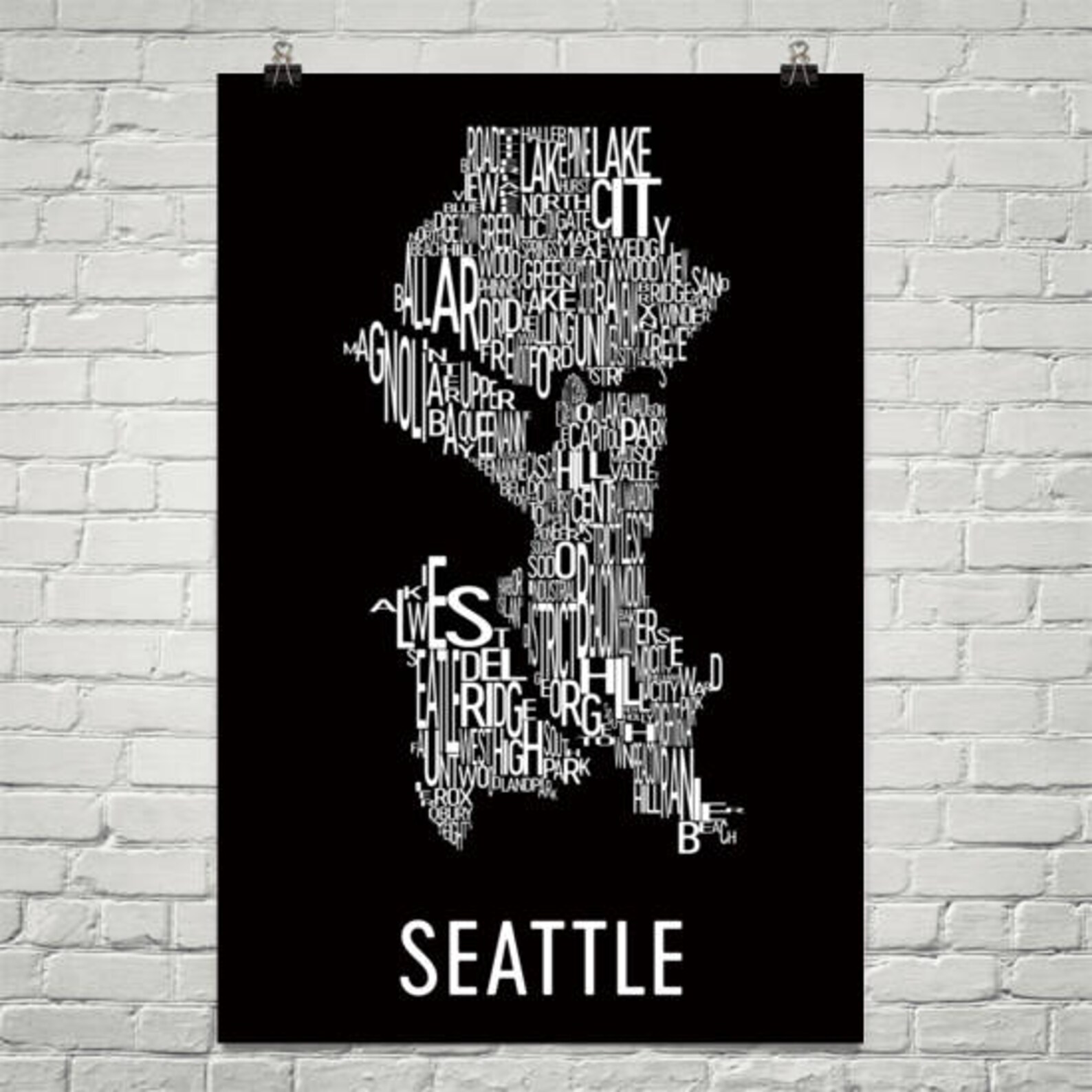 Seattle Typography Neighborhood Map Art City Print Seattle - Etsy