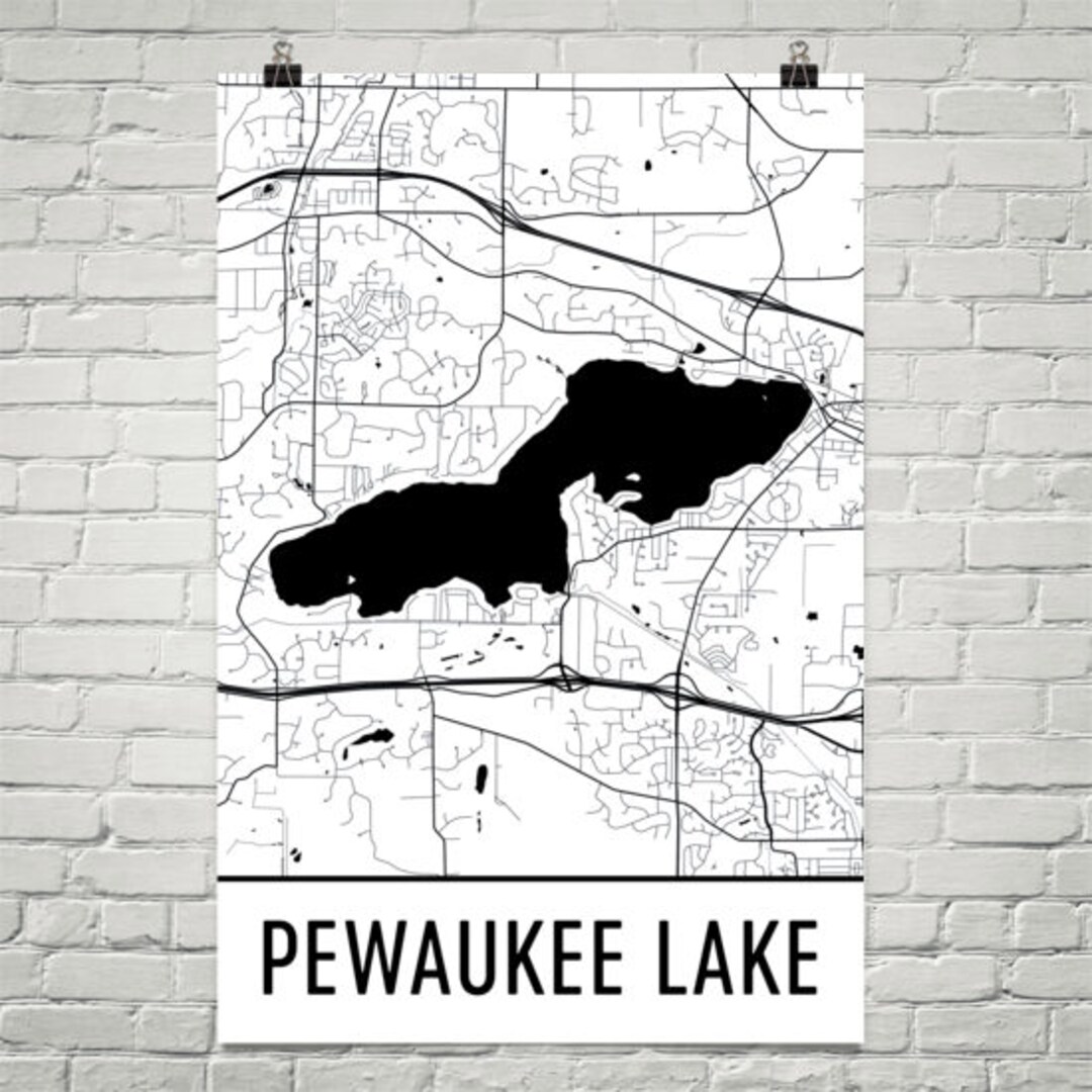 Pewaukee Lake Map Art Print: Wisconsin Lake Decor - Etsy