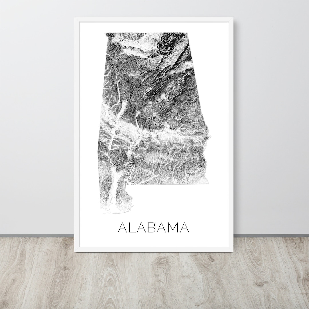 Alabama Topographic Map, Map of Alabama, AL Map, Alabama Decor, Alabama ...
