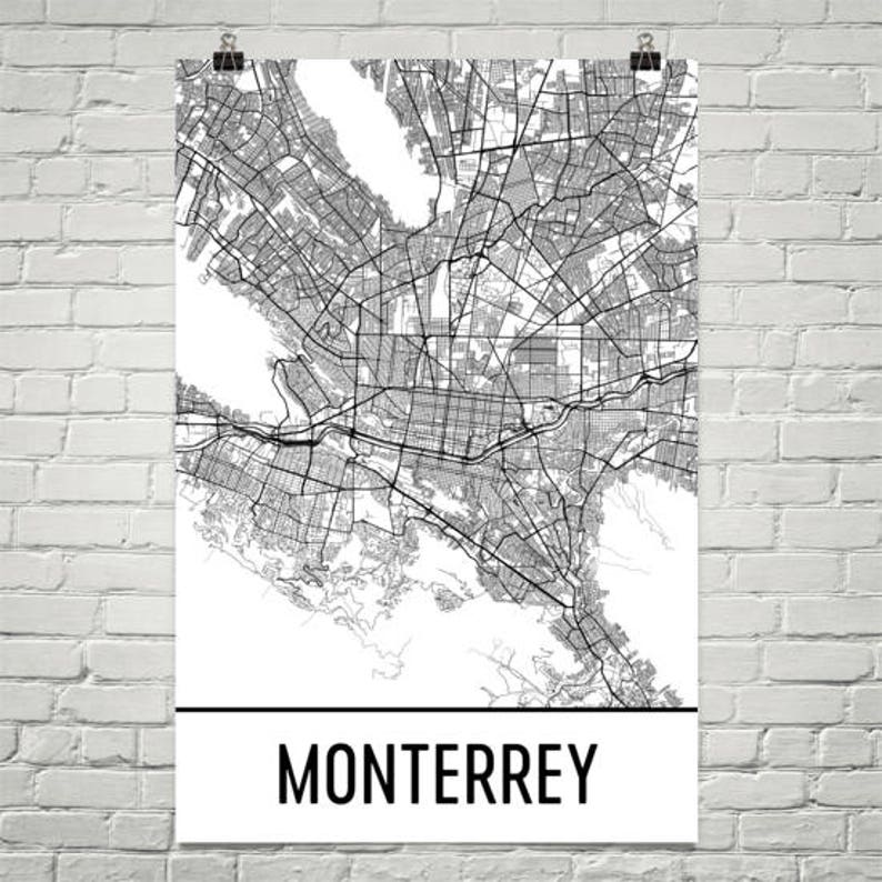 Monterrey Map Monterrey Art Monterrey Print Monterrey - Etsy