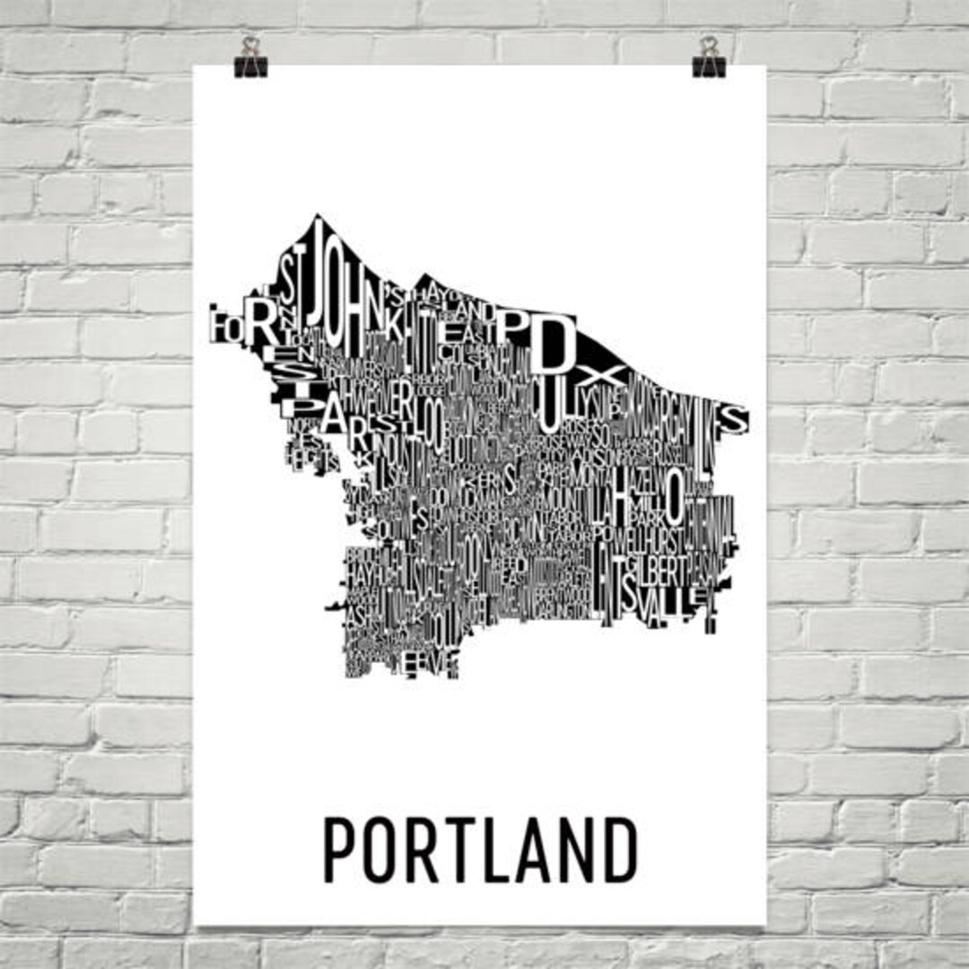 Portland Typography Neighborhood Map Art City Print, Portland Wall Art ...