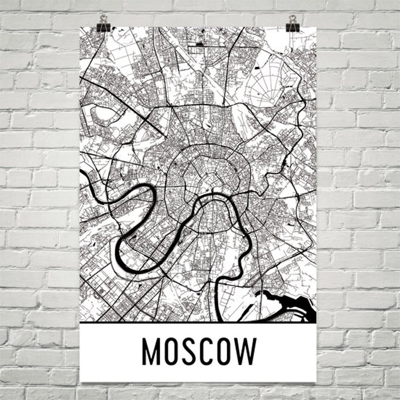 Moscow Map Moscow Art Moscow Print Moscow Russia Poster | Etsy