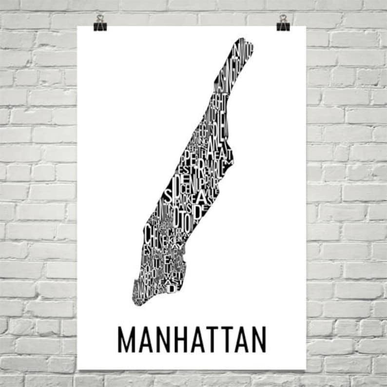 Manhattan Typography Neighborhood Map Art City Print - Etsy