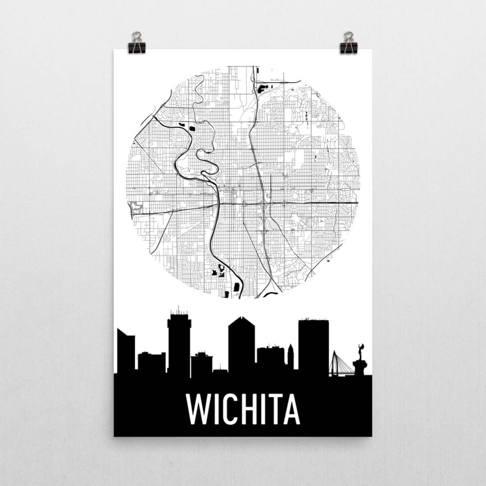 Wichita Skyline Wichita Map Wichita Skyline Art Wichita | Etsy