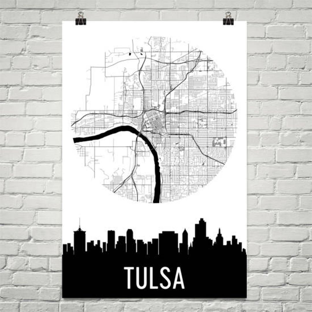 Tulsa Skyline Map Art Print: Oklahoma Cityscape Poster - Etsy