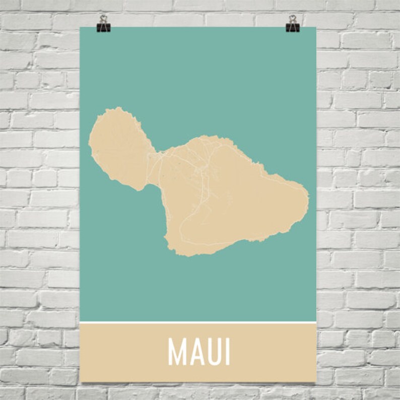 Maui Map Maui Art Maui HI Print Maui Hawaii Poster Maui - Etsy