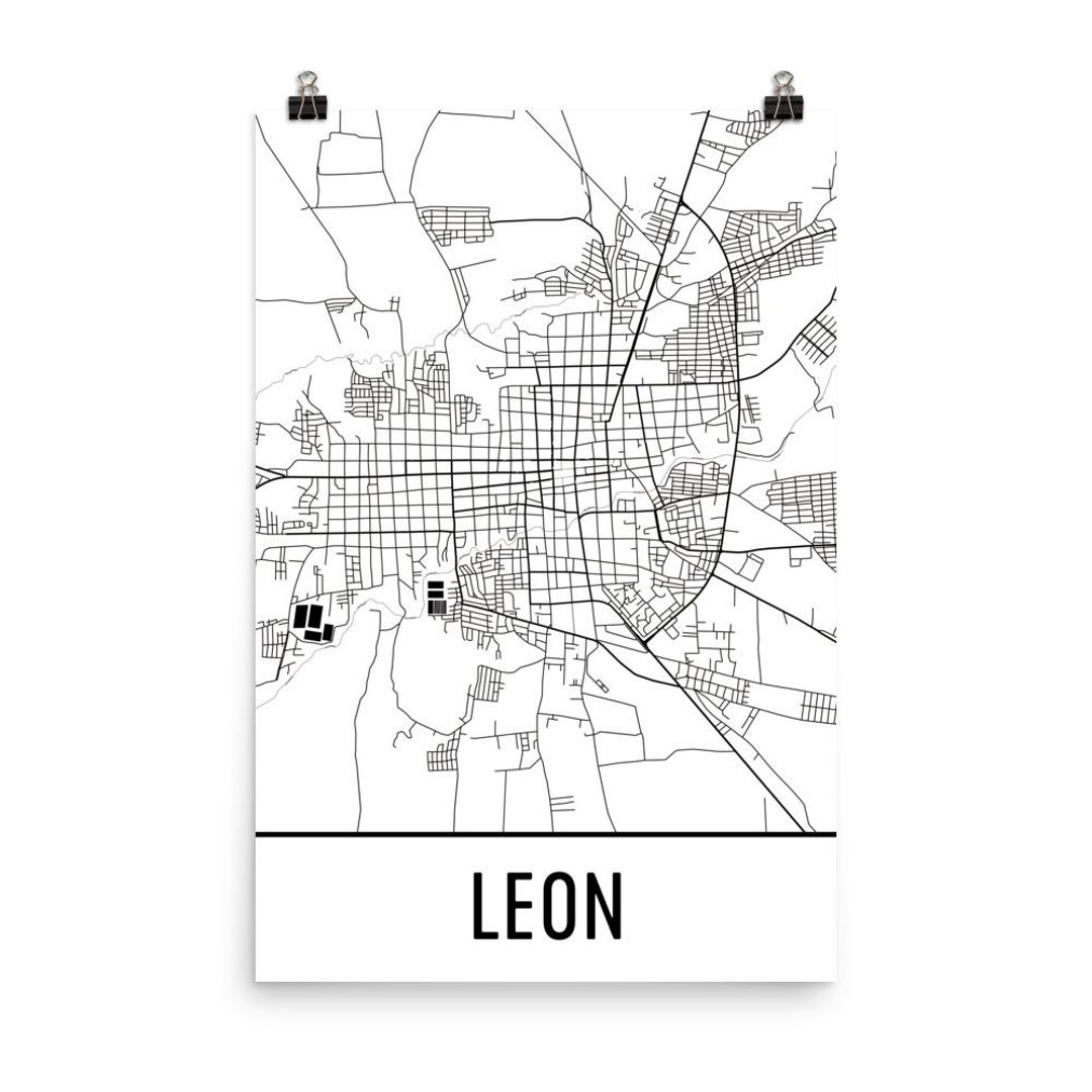 Leon Map, Leon Art, Leon Print, Leon Nicaragua Poster, Leon Wall Art ...