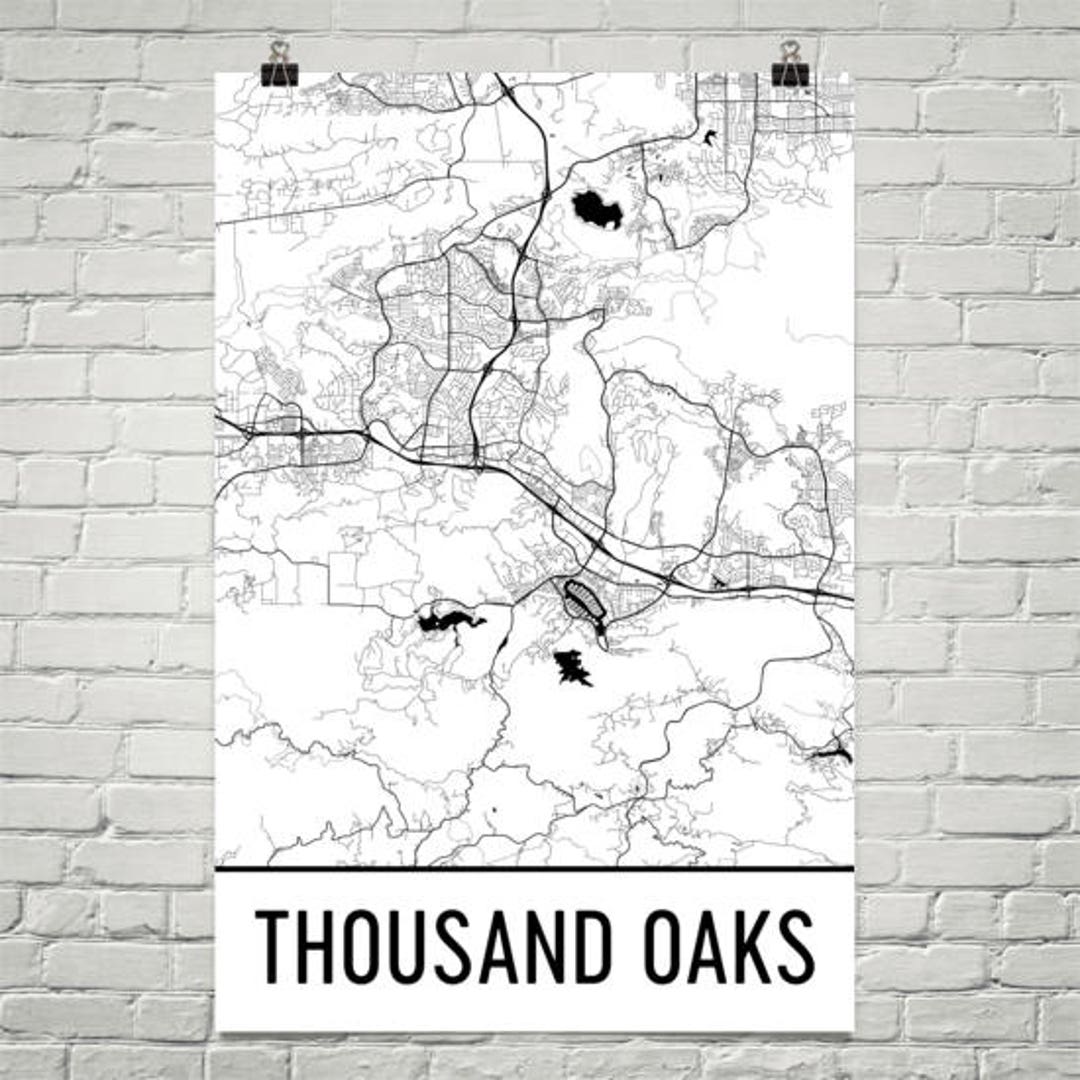 Thousand Oaks Map, Thousand Oaks Art, Thousand Oaks Print, Thousand ...